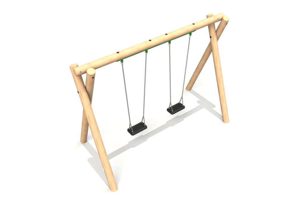 Commercial round timber double swing set with flat seats- Radiata pine ...